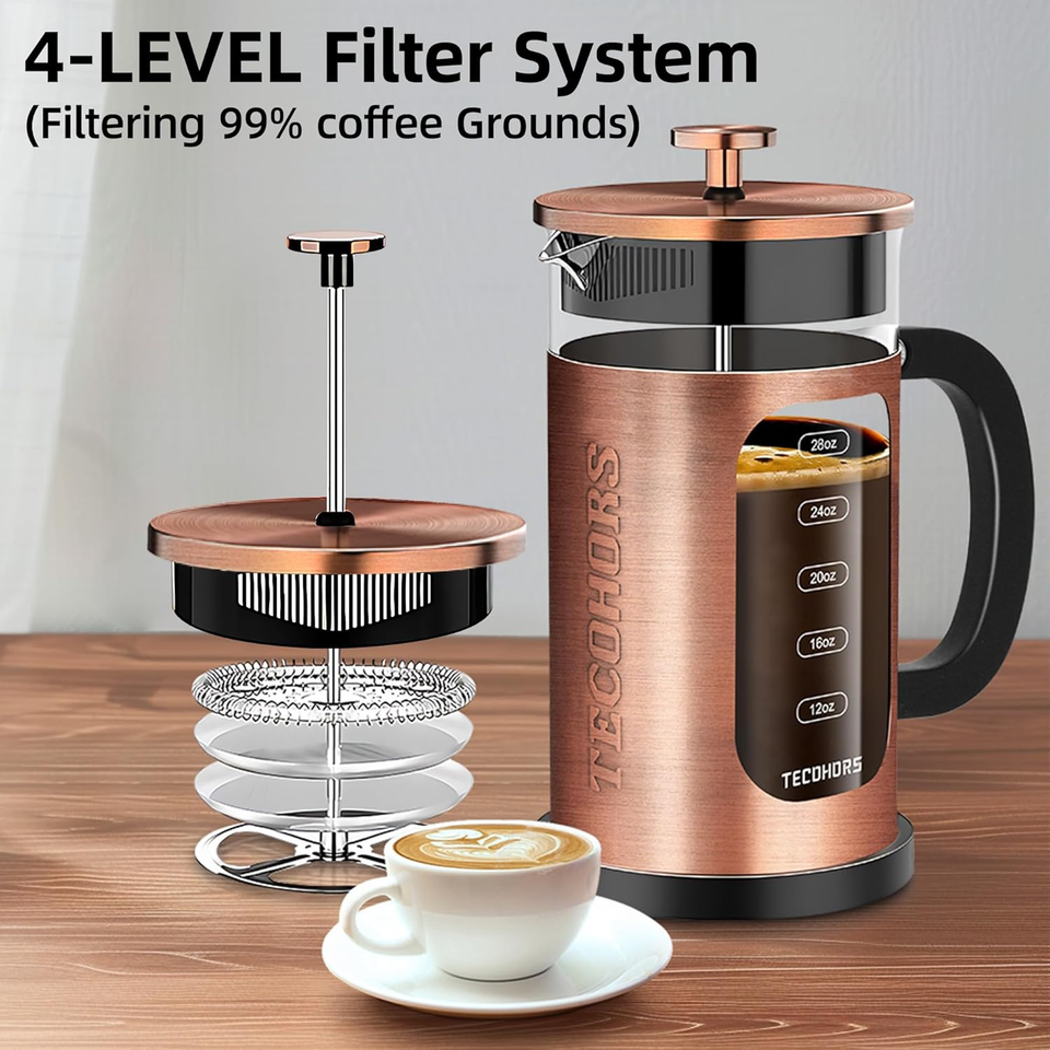 French Press Coffee Maker Glass Stainless Steel 34oz Large Copper ...
