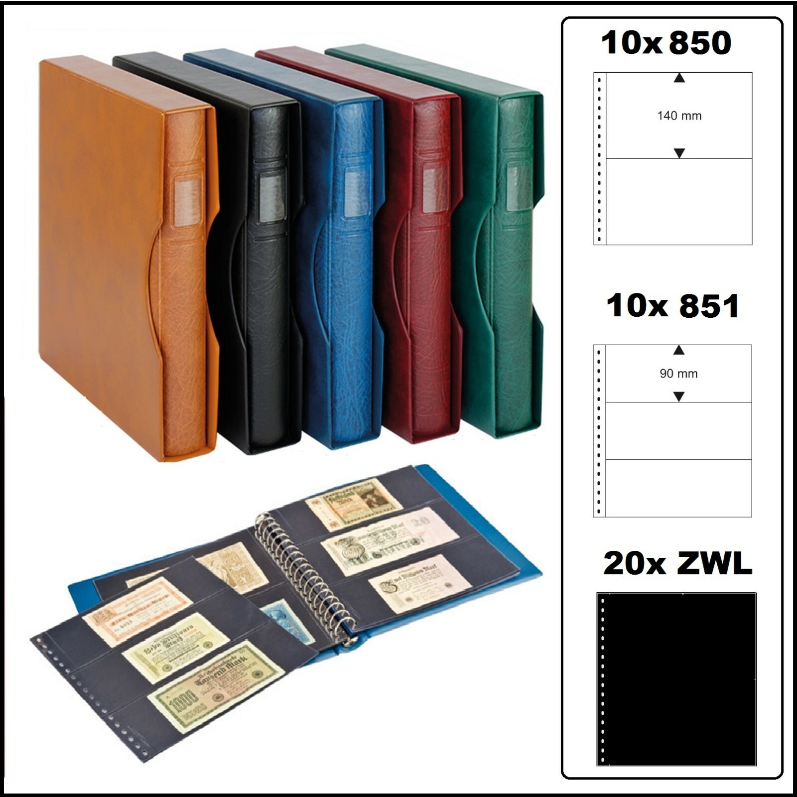 Lindner 2815-814-B Banknote Album Regular Blue +20 Cases Mix + Cassette ...