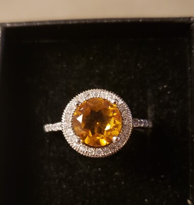 Estate Round Citrine Ring `- Size 8 - 14k YG Over 925 Sterling Silver ...
