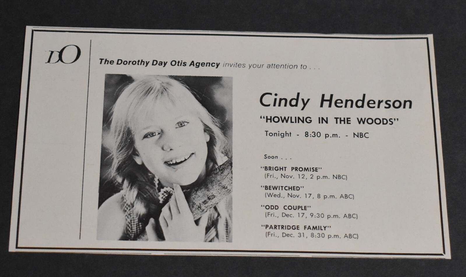 1971 Print Ad The Dorothy Day Otis Agency Cindy Henderson Howling in ...