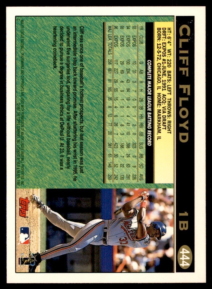 1997 Topps Cliff Floyd Baseball Card Montreal Expos #444 | eBay