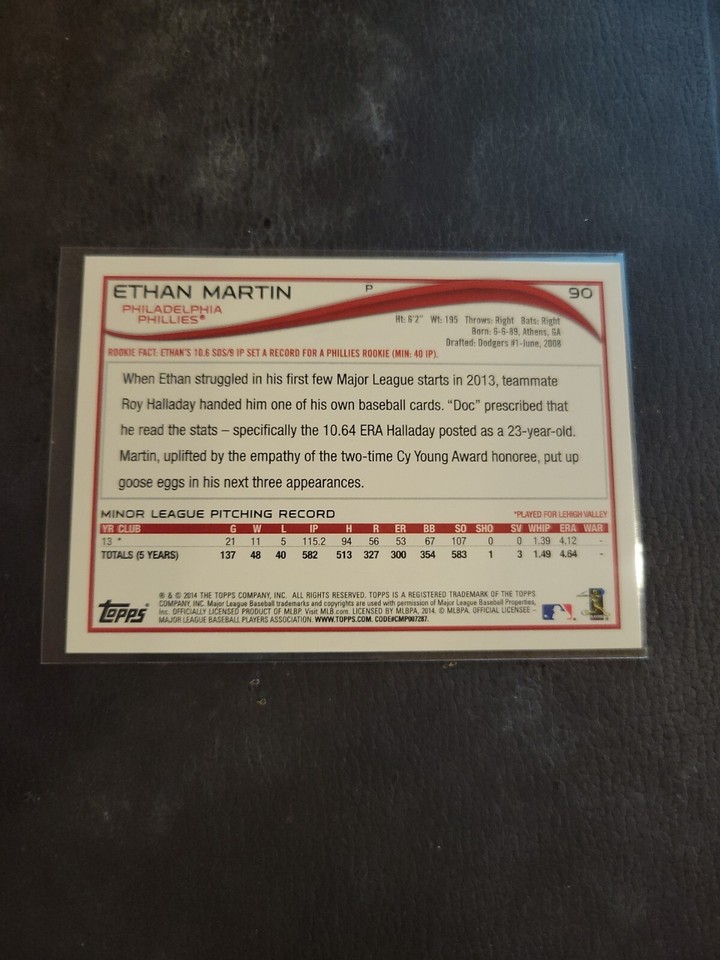 2014 Topps Series One Ethan Martin RC Rookie Card Signed IP Auto ...