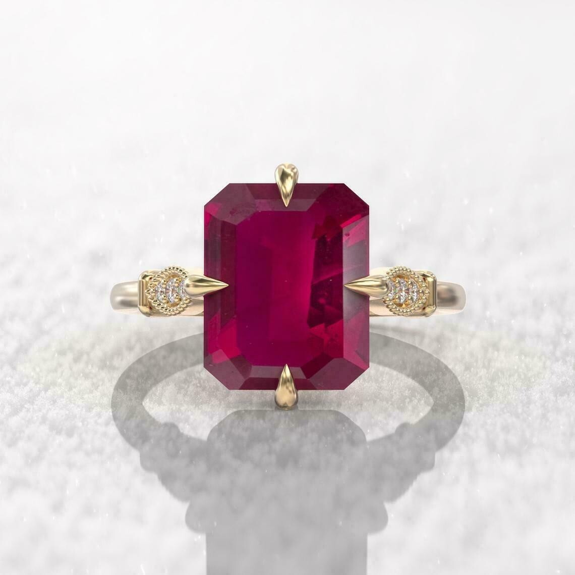 2.50 Ct Simulated Red Ruby Solitaire Engagement Ring 14K Yellow Gold ...