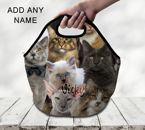 Cat Lunch Bag Neoprene For Kids And Adults Personalised | eBay