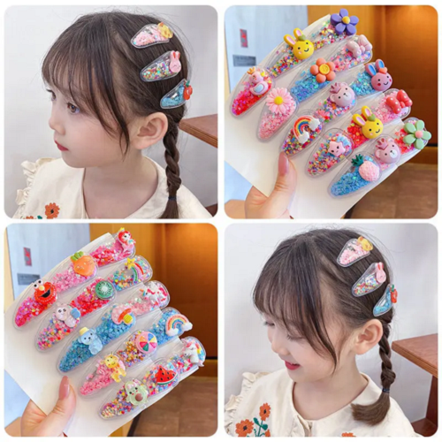5Pcs/bag Colorful Baby Girl Hair Bangs Quicksand Edge Clips | eBay
