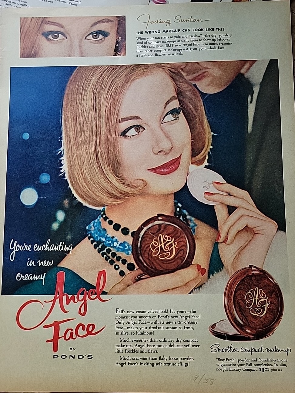 1958 Fading Suntan Or Pond's Angel Face Make-up Powder Compact Vintage ...