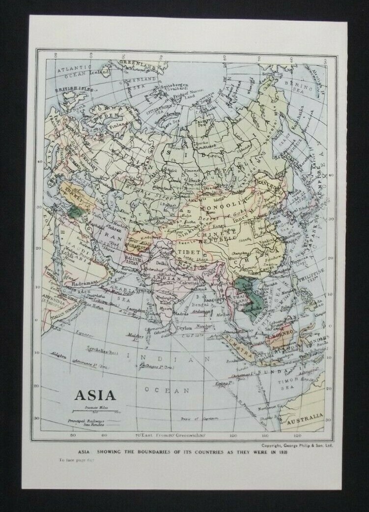 Vintage Map: Asia in 1939 by George Philip, | Grelly UK