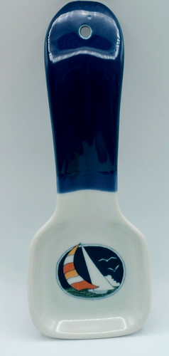 Vintage Otagiri Ceramic Spoon Rest Nautical Motif w/Sailboat & Seagulls ...
