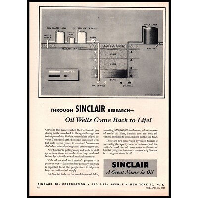 1951 Sinclair Oil Corp Vintage Print Ad Shale Oil Well Drilling Wall ...