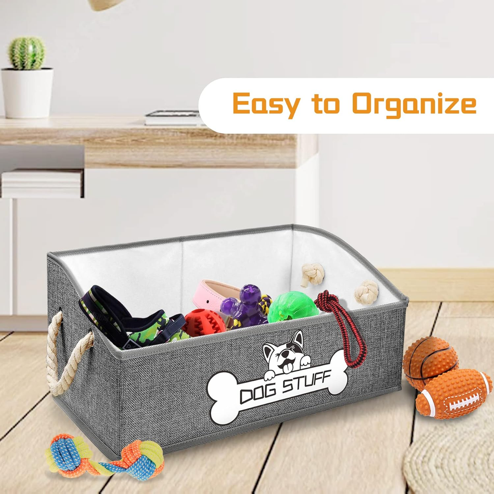 Dog Toy Box, Large Dog Toys Storage with Handle, Fabric Trapezoid Dog ...