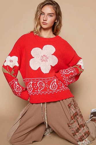 POL Flower Lace Patch Long Sleeve Sweater | eBay