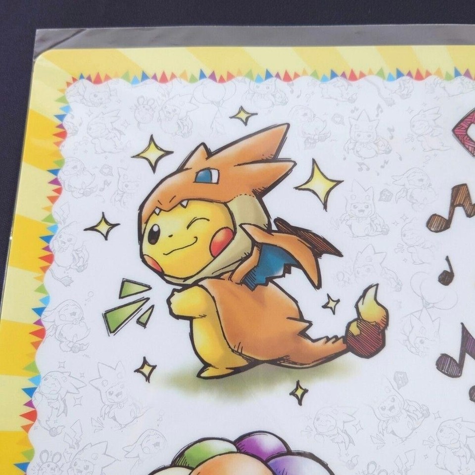 Pikachu dressed in Mega Charizard Y poncho Clear Poster Pokemon Center ...