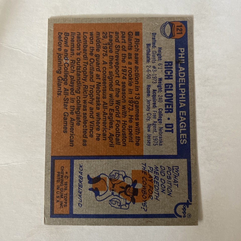 1976 Topps Football Rich Glover Philadelphia Eagles Card #121 | eBay