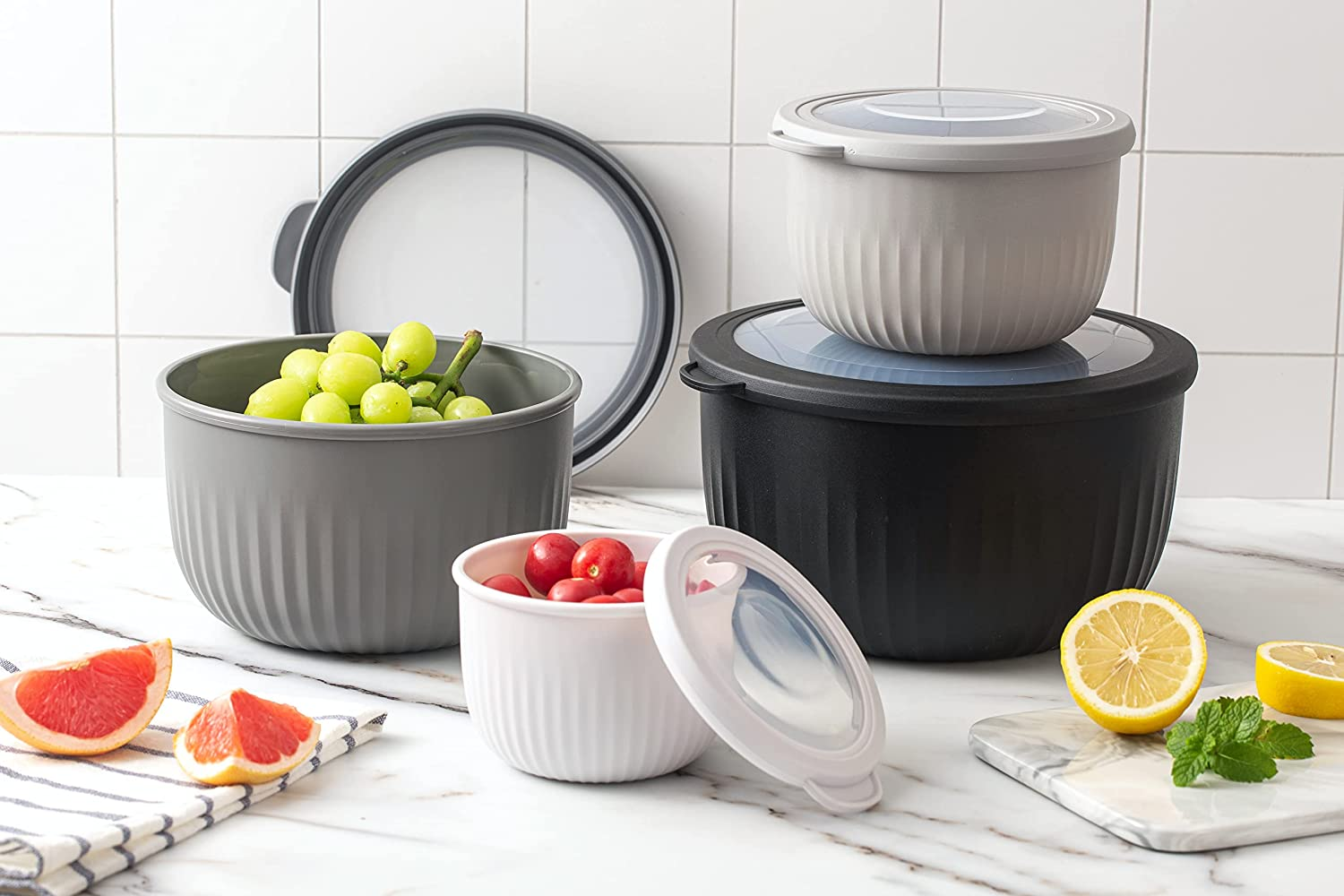 COOK with COLOR Prep Bowls with Lids- 8 Piece Nesting Plastic Small ...