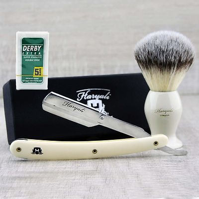 Men's Shaving Straight Razor and Shaving Brush Kit / Set HARYALI LONDON ...