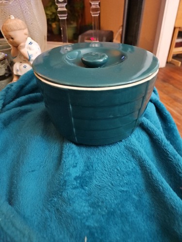 Vintage Hall Pottery Refrigerator Dish Teal-- With Lid 1930's Stoneware ...