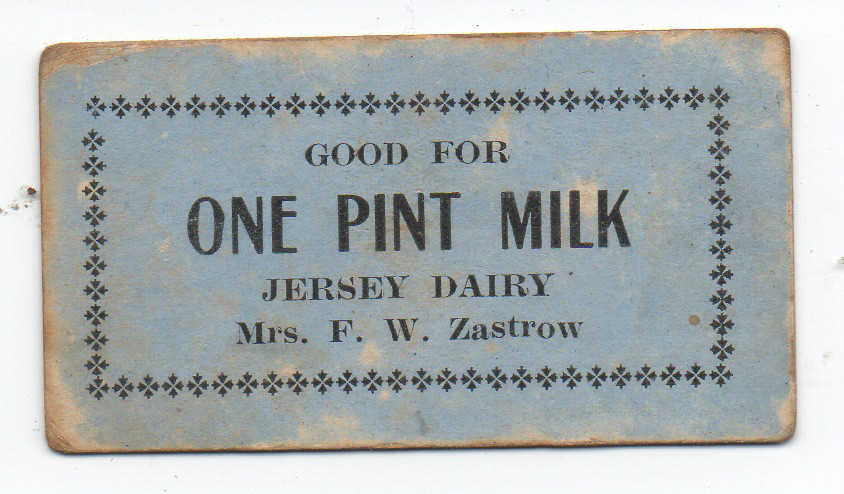 1910 Paper Trade Token for One Pint Milk Mrs F.W. Zastrow's Dairy ...
