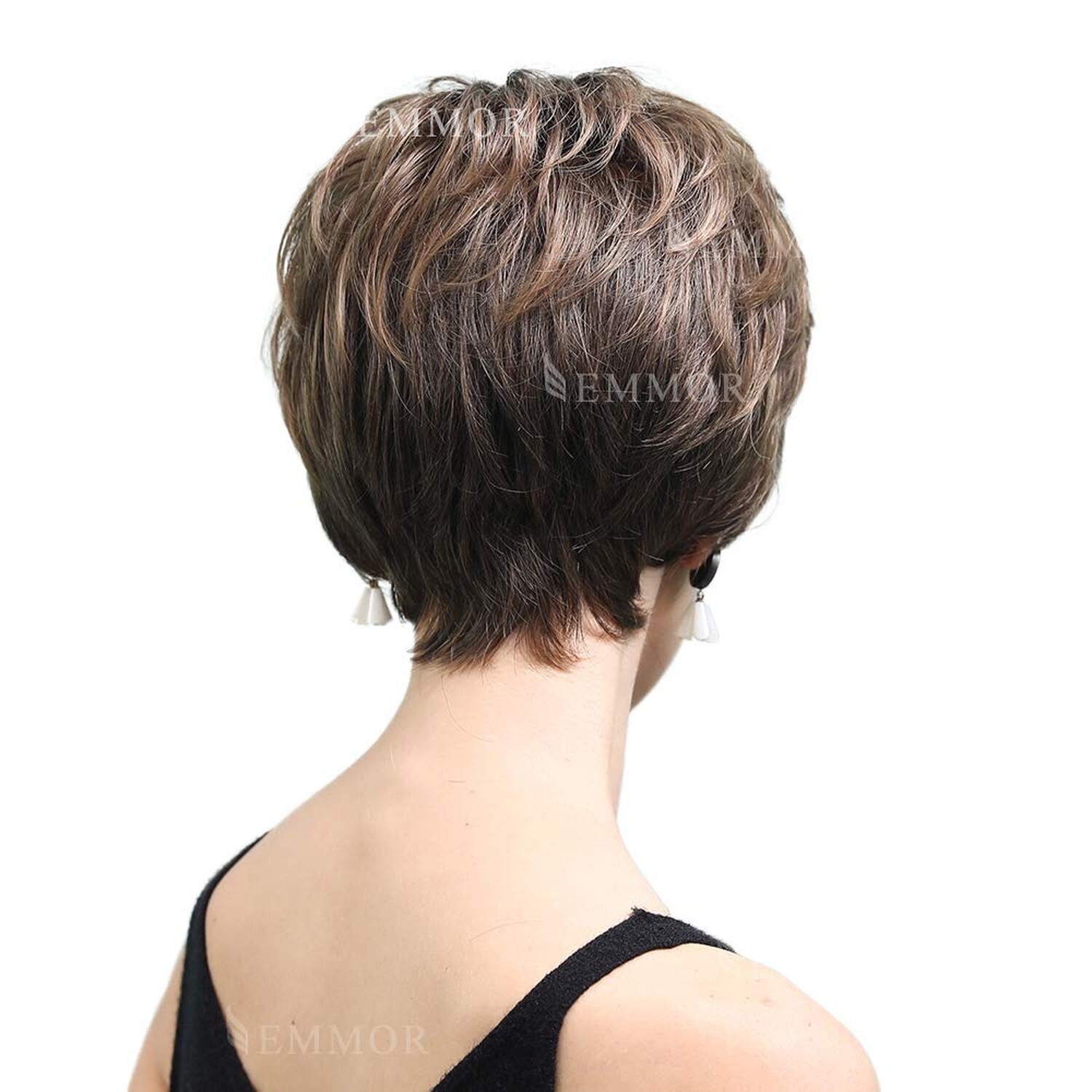 EMMOR Short Brown Human Hair Wigs for Women Blend Pixie Cut Wig With ...