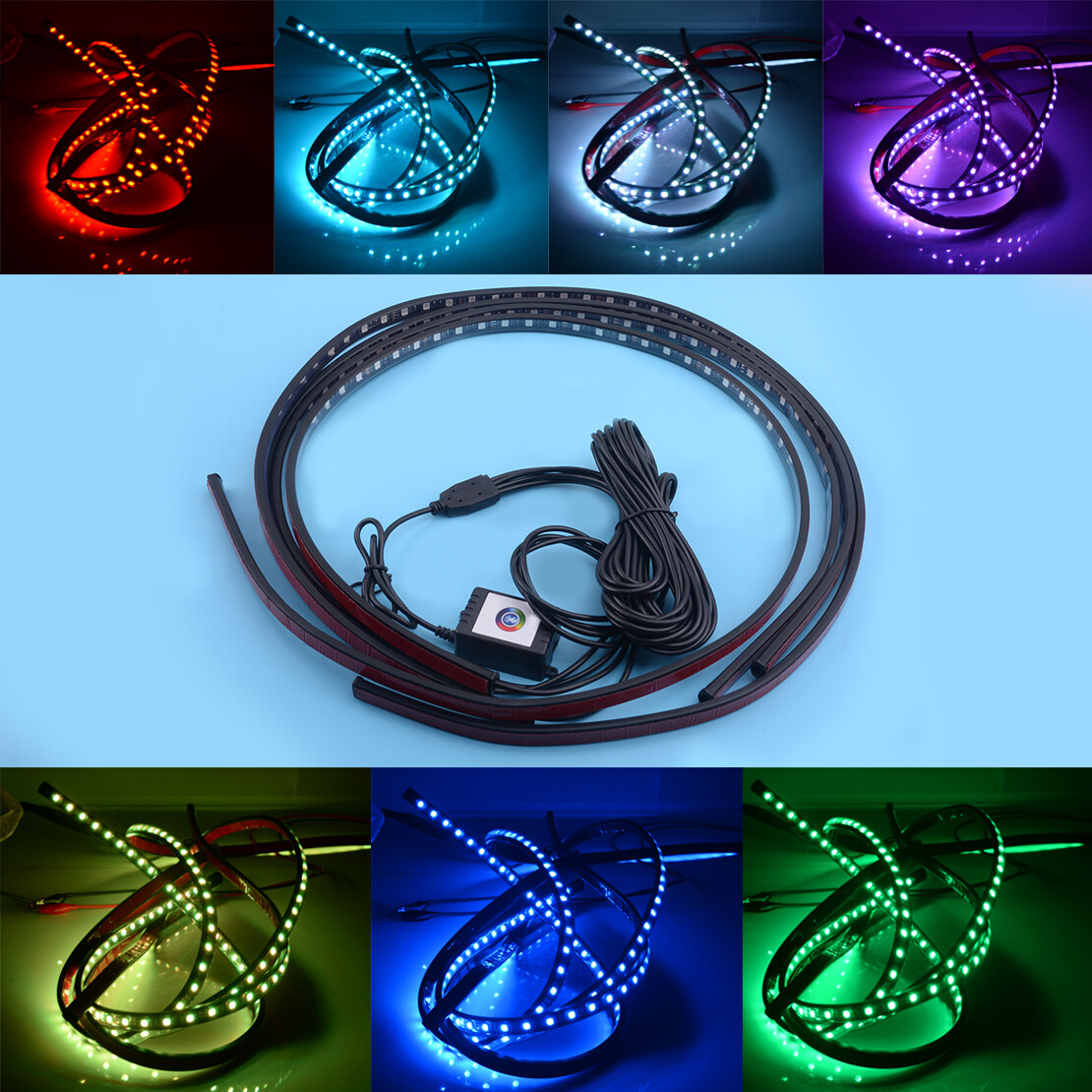 4Pcs Auto RGB LED Strip Underbody Under Glow Neon Light Kit 90/120cm ...