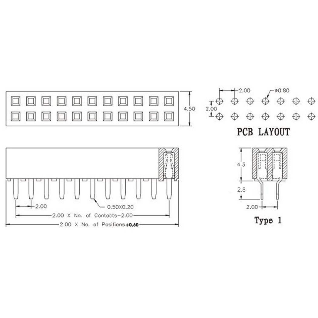 20Pcs 2mm 2.0mm Pitch 2x11 Pin 22 Pin Straight Dual Row Pin Female ...