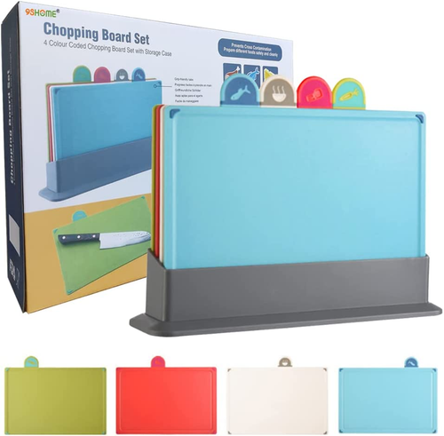 Chopping Board Set with Stand, Large Colour Coded Cutting Boards Set ...
