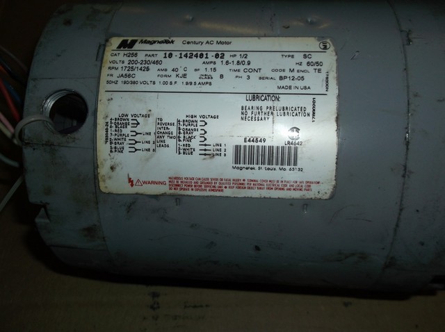 Magnetek Century AC Motor 1/2 HP 3-Phase Type SC 1725/1425 RPM 10 ...