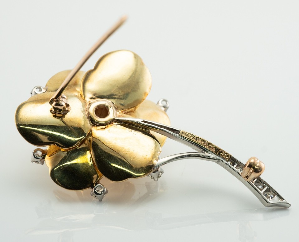 Tiffany & Co Diamond Rose Flower Brooch Pin Vintage 18K Gold | eBay