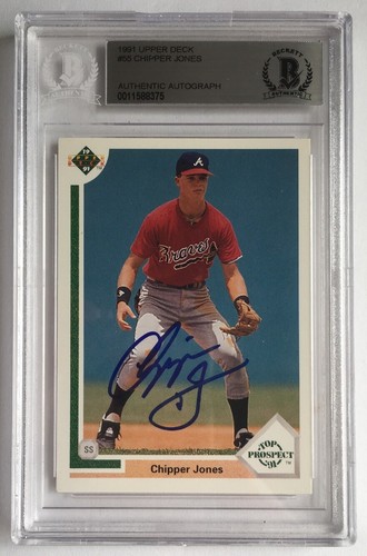 CHIPPER JONES RC SIGNED 1991 UPPER DECK #55 BECKETT AUTHENTIC ROOKIE ...