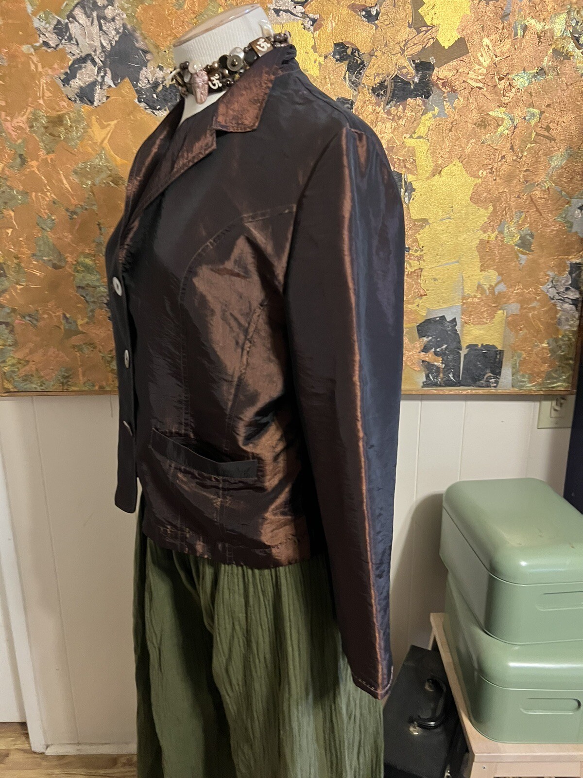 Vintage Van Klee Iridescent Mocha Brown Thai Silk Box… - Gem