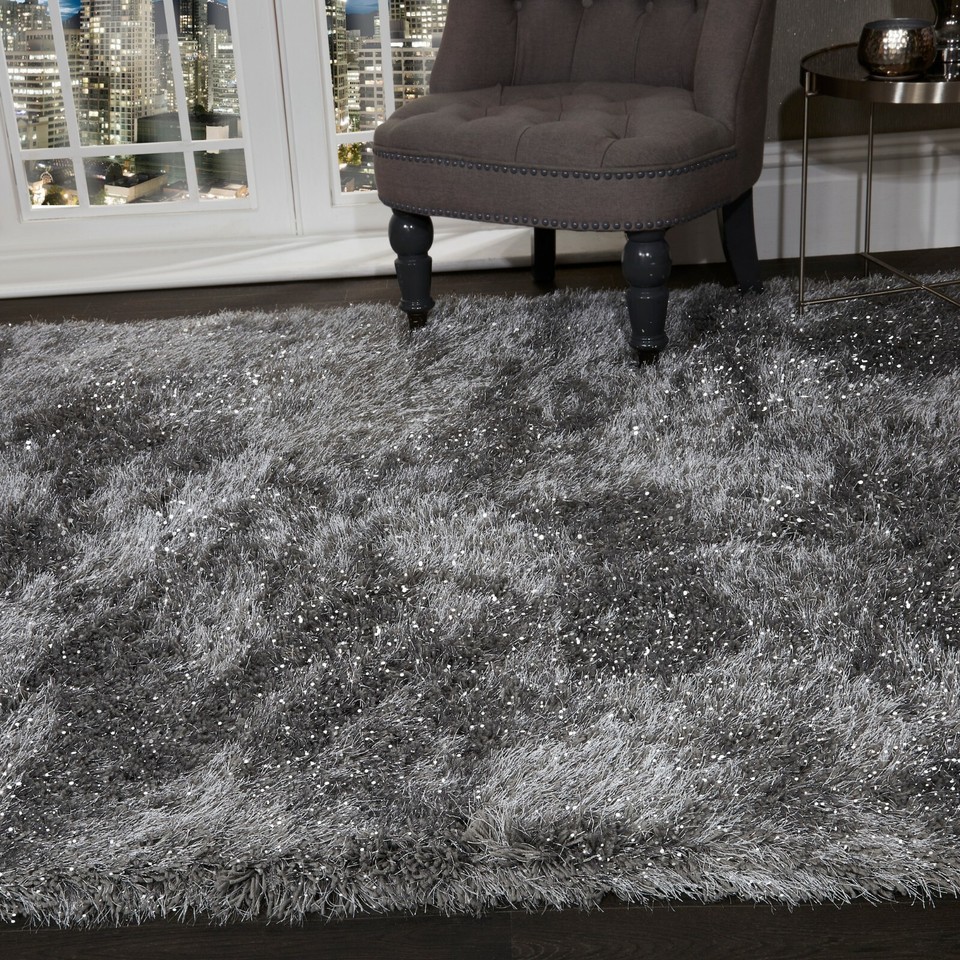 Shaggy Rug SHIMMER SPARKLE GLITTER 5.5cm Thick Soft Pile Large Living ...