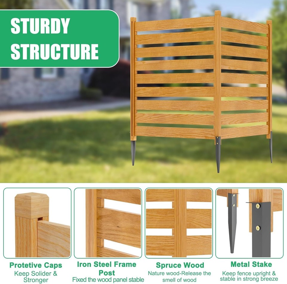 MOPHOTO Outdoor Air Conditioner Fence Privacy Screen Metal Stake Wood 2 ...