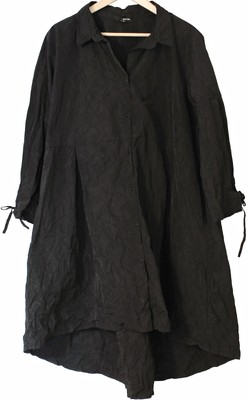 SUN KIM Black Crinkle HI-LOW A-LINE LONG DUSTER JACKET Rain Coat ...