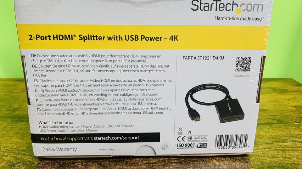 StarTech.com 4K HDMI Splitter 1 In 2 Out - 30Hz 1.4 2 Port Video Splitter Box | eBay