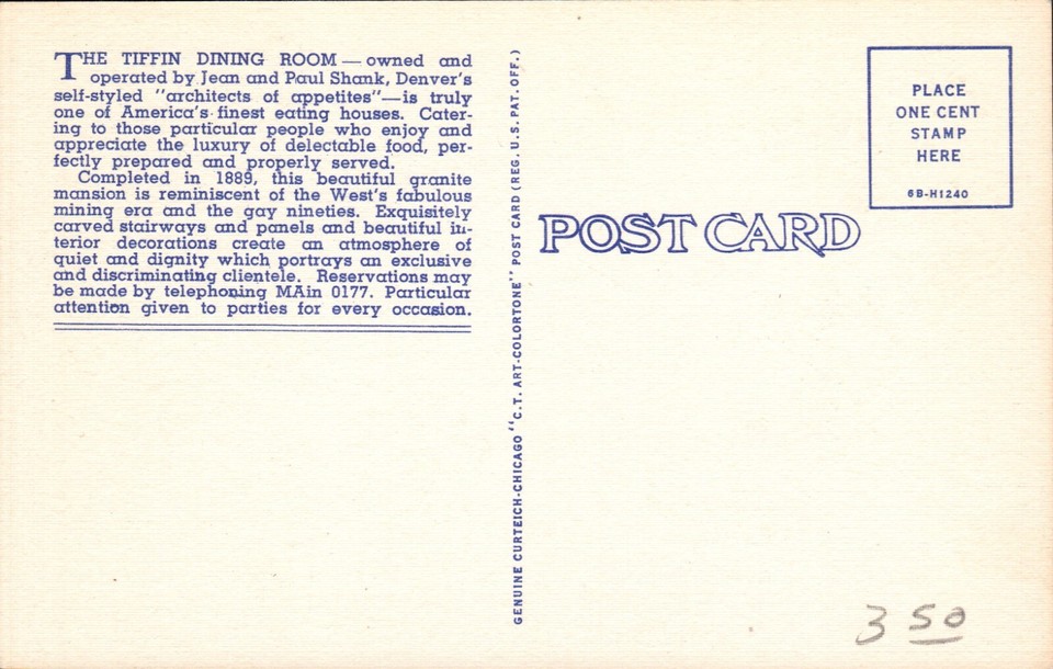 Denver,CO The Tiffin Dining Room,1600 Ogden St Colorado Linen Vintage ...