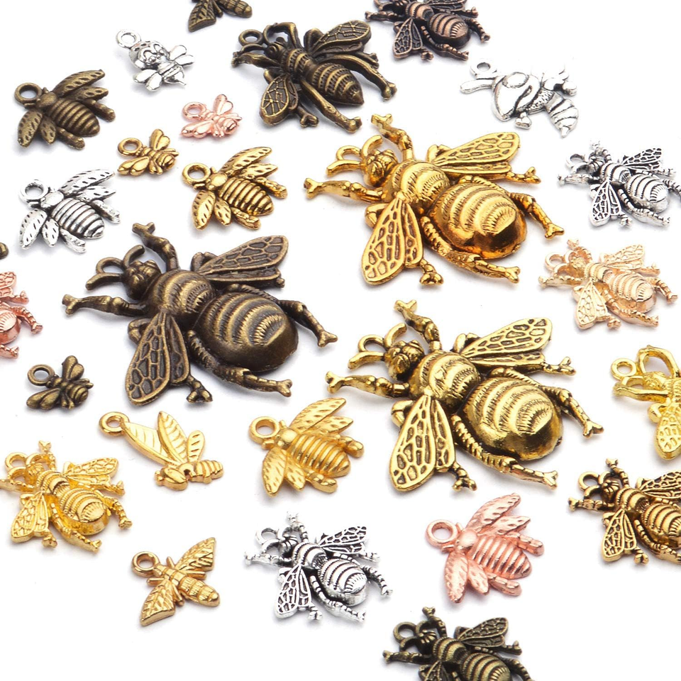 100G Alloy Bee Charm Mixed Honey Bee Pendant Charms Vintage Insect ...