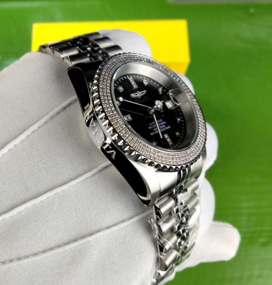 Invicta Pro Diver Men Diamond Bezel Automatic Watch 38291 Black Dial SS ...