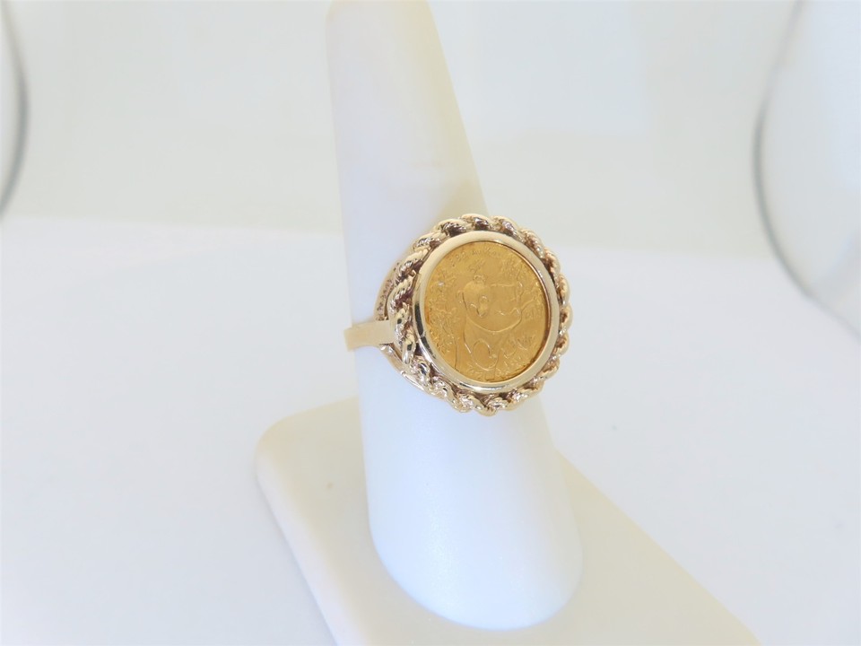999 1992 10 Yuan Panda Coin Ring 14k Mens Gold Coin Rings Pinky Size 8 ...