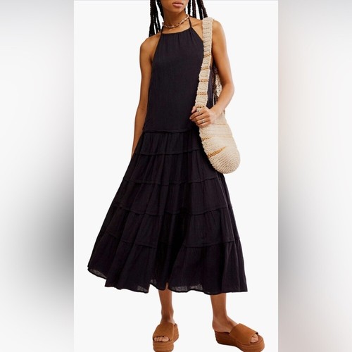 Free People Somewhere Sunny Halter Drop Waist Midi dress Black Size M ...