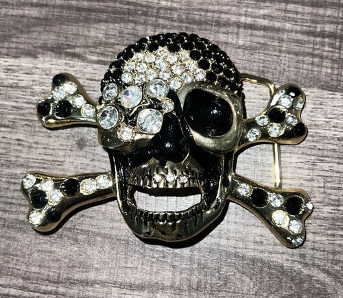 Skeleton Skull Cross Bones Topaz & Clear Crystal Rhinestone Fashion ...