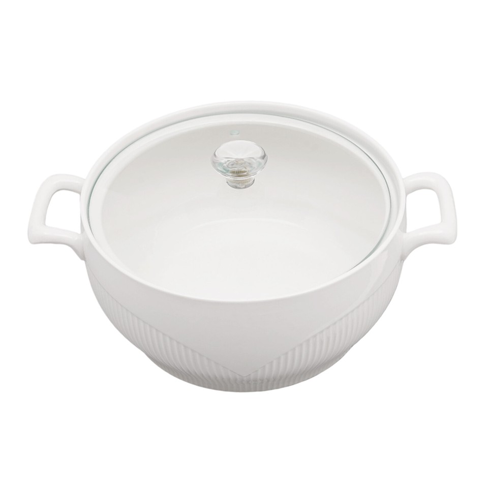 Ceramic Soup Tureen Kitchen Porcelain Serving Soup Tureen w/Glass Lid ...
