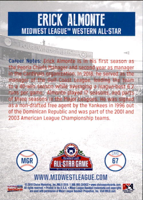 2019 Midwest League All-Stars Choice #67 Erick Almonte Manager NM ...