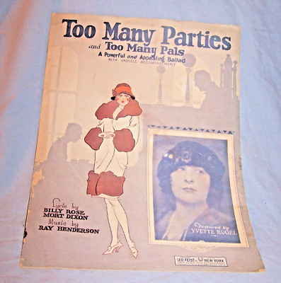 1925 Too Many Parties W/Too Many Pals Sheet Music-Yvette Rugel ...