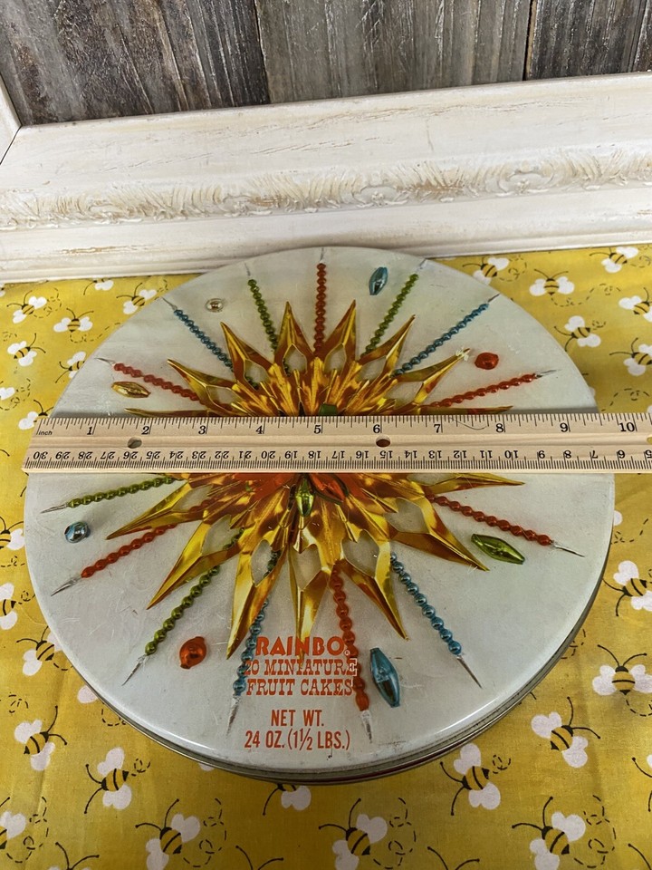 Vintage Promotional Rainbo Fruit Cake Tin STARBURST Mid Century | eBay