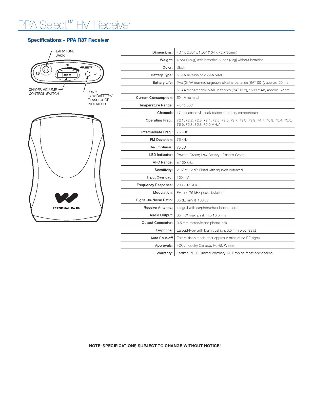 30pcs Williams Sound PPA R37N Personal PPA Select FM Receiver, CLP 015 ...