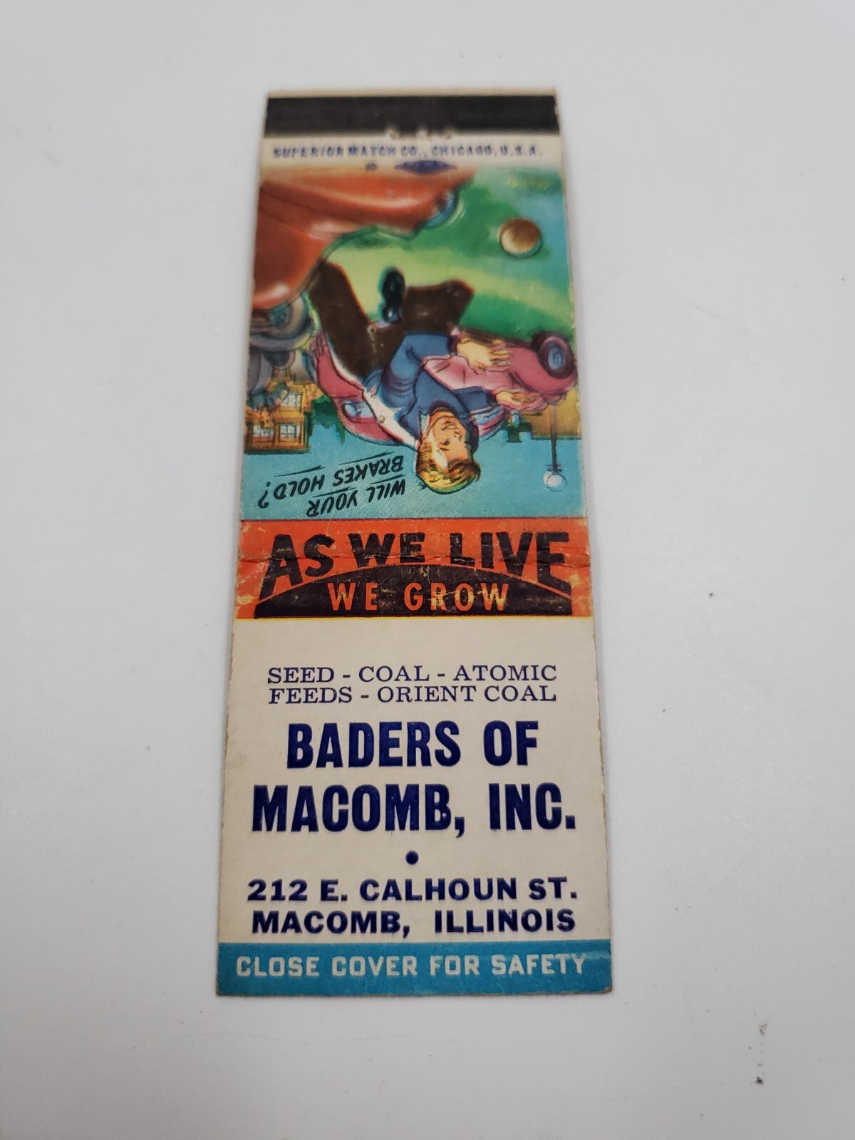 Baders Of Macomb Seed, Atomic Feeds and Coal Illinois Matchbook Cover ...