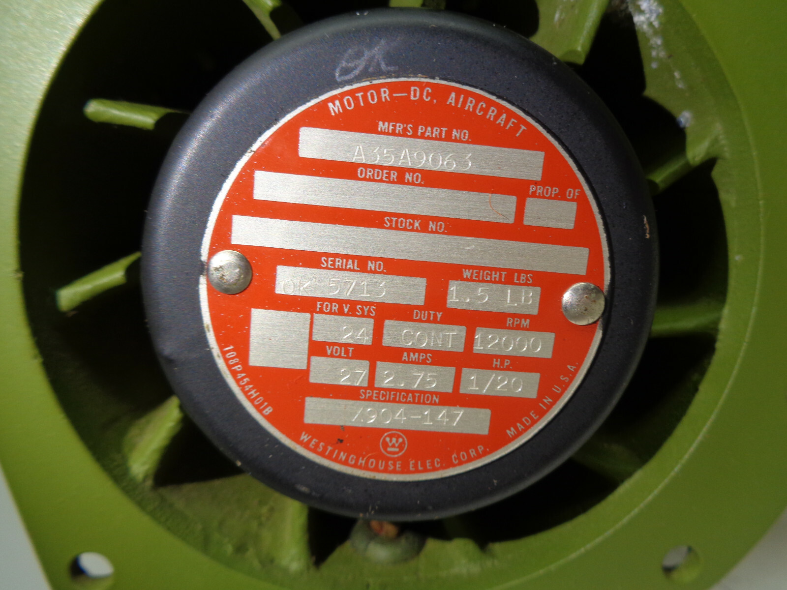 AIRCRAFT MODEL AVF2R35-27D815 AXIVANE VANEAXIAL FAN X702-89A BY JOY NEW ...