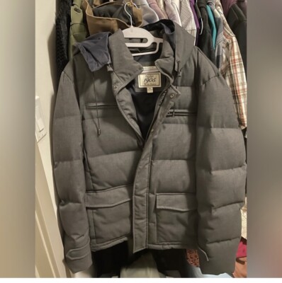 JOS. A BANK 1905 MENS GREY DOWN HOODED PUFFER PARKA COAT- size M | eBay