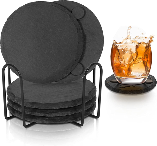 Black Slate Coasters for Drinks - Set of 6 - Anti-Scratch Drink ...