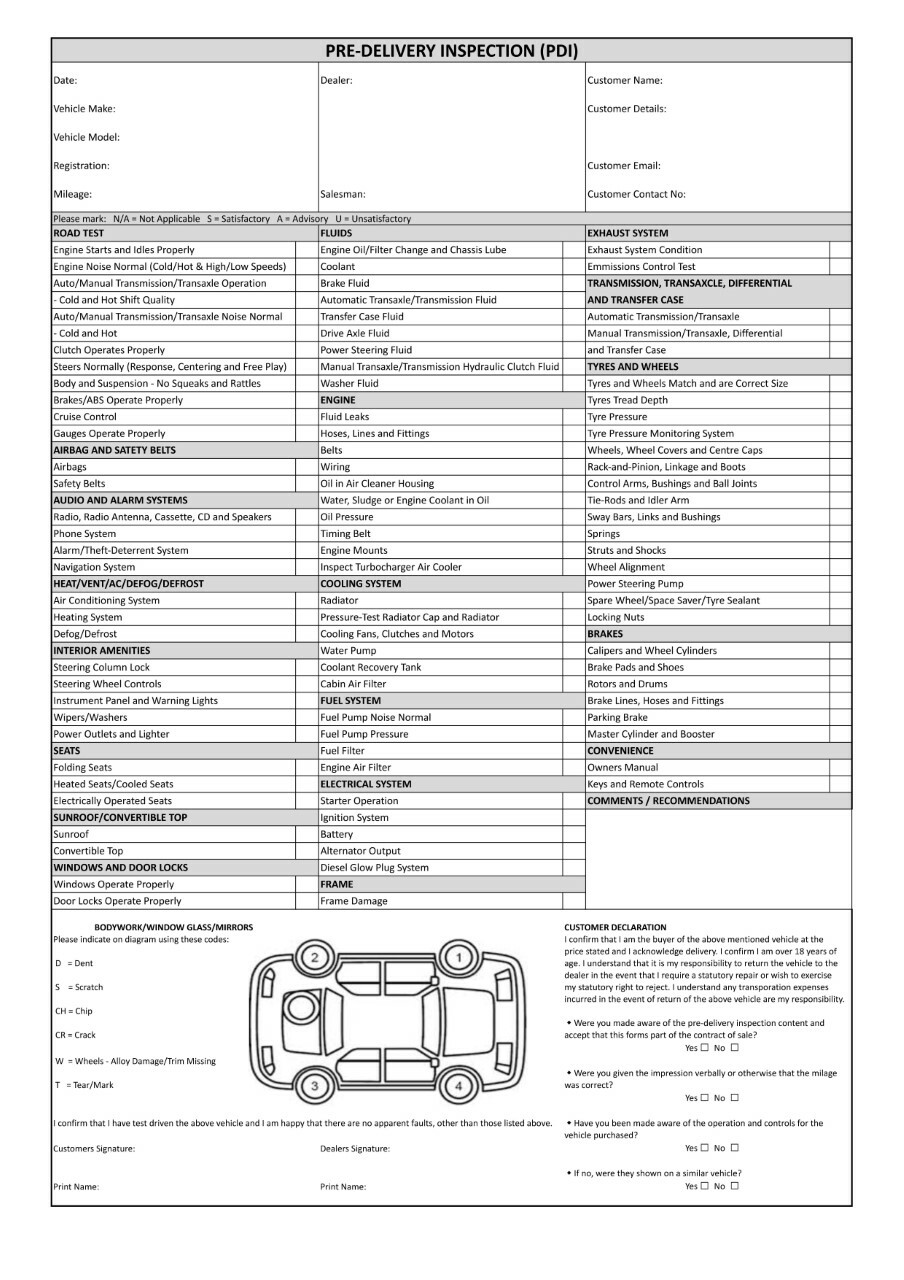 Used Car Sales/ Pre-Inspection PDI Pad/ Workshop Pads/Trade Sales ...