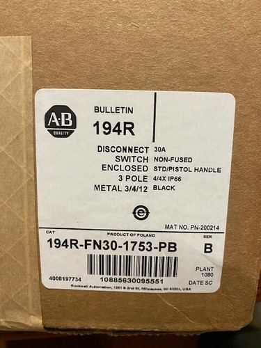 New Allen Bradley Disconnect 194R-FN30-1753-PB | eBay